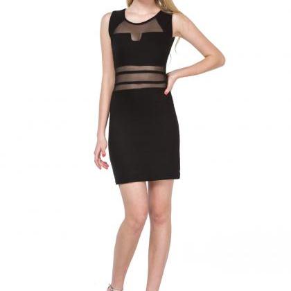 Cut Out Front Bodycon Dress With Mesh Waist Detail on Luulla