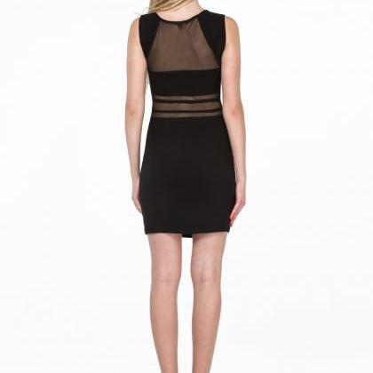 Cut Out Front Bodycon Dress With Mesh Waist Detail on Luulla