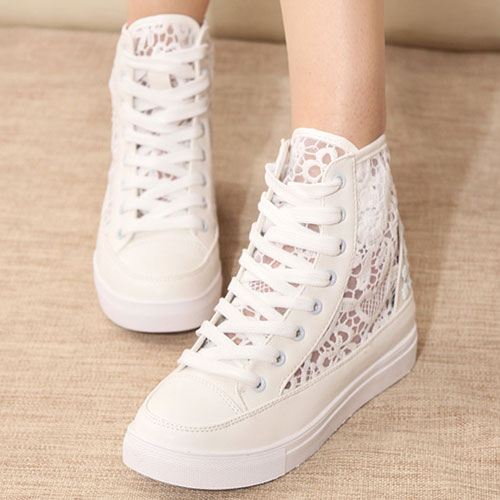 Lace Mesh Rivets High Top Lace Up Platform Sneaker on Luulla