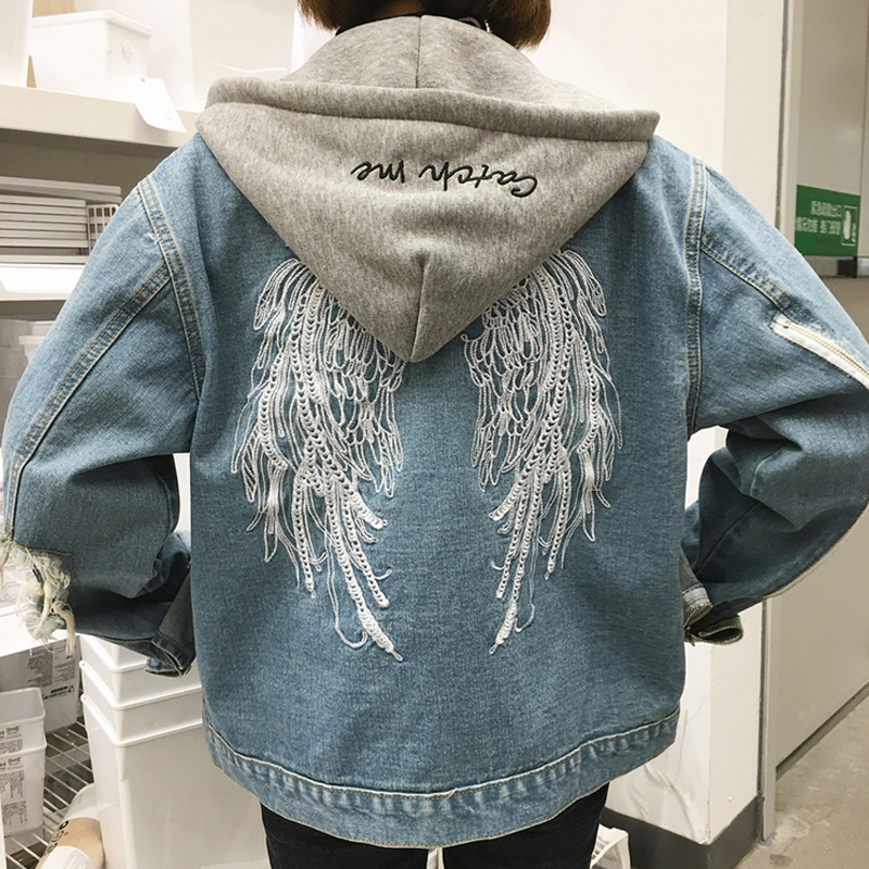 Wings Embroidered Denim Coat Jacket on Luulla